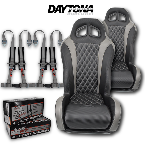 (Grey) Carbon Edition Daytona Seats (With Harnesses) – Aces Racing